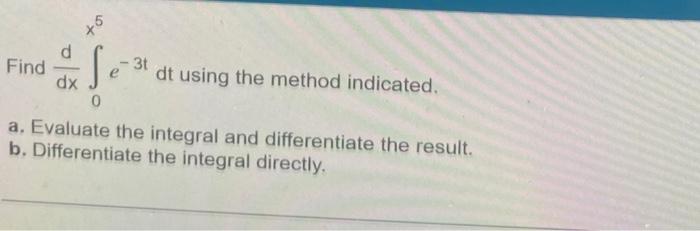Solved Find dxd∫0x5e−3t dt using the method indicated. a. | Chegg.com