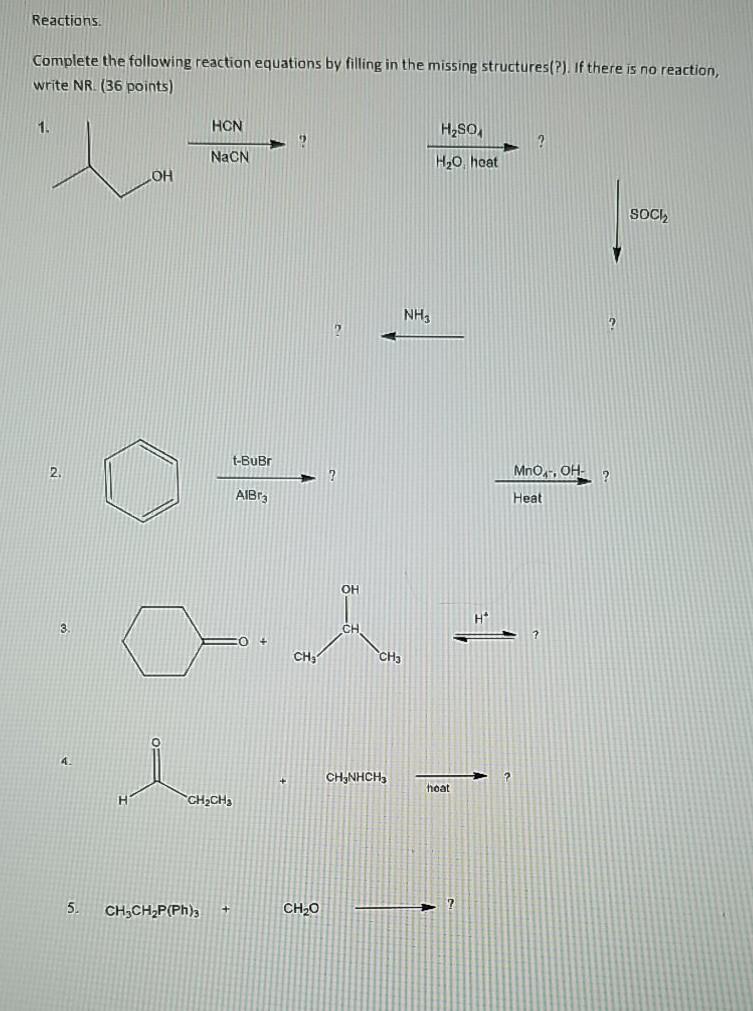 Solved Reactions. Complete the following reaction equations | Chegg.com