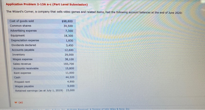 Solved Application Problem 2-13A a-c (Part Level Submission) | Chegg.com