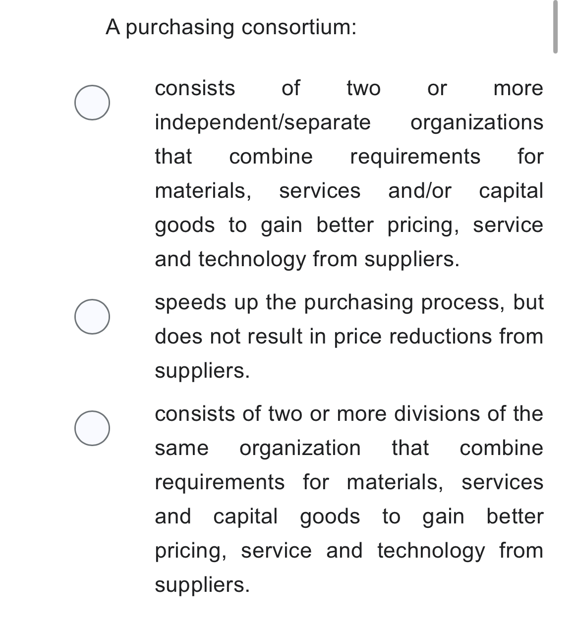 Solved A purchasing consortium:consists of two or more | Chegg.com