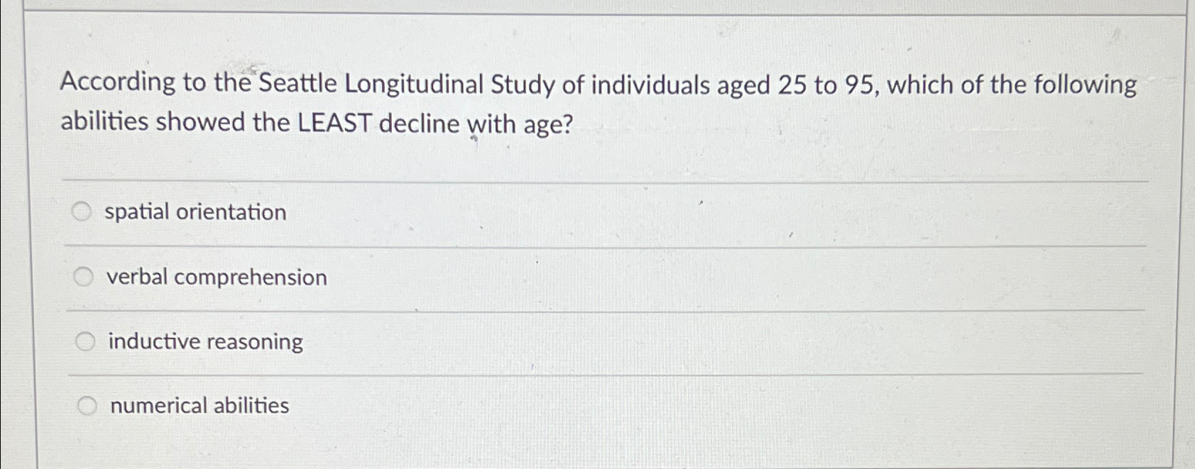 Solved According to the Seattle Longitudinal Study of | Chegg.com