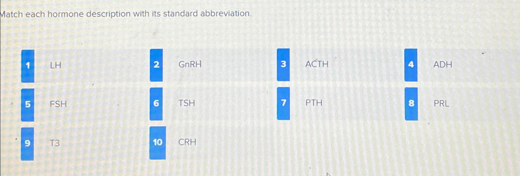 Solved Match each hormone description with its standard | Chegg.com
