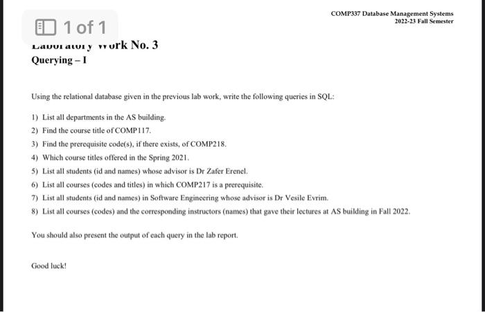 COMP337 Database Management Systems 2022-23 Fall | Chegg.com