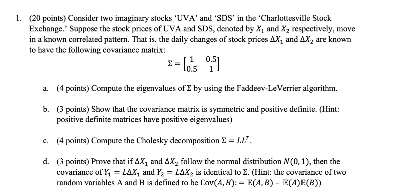 Solved (20 ﻿points) ﻿Consider two imaginary stocks 'UVA' and | Chegg.com