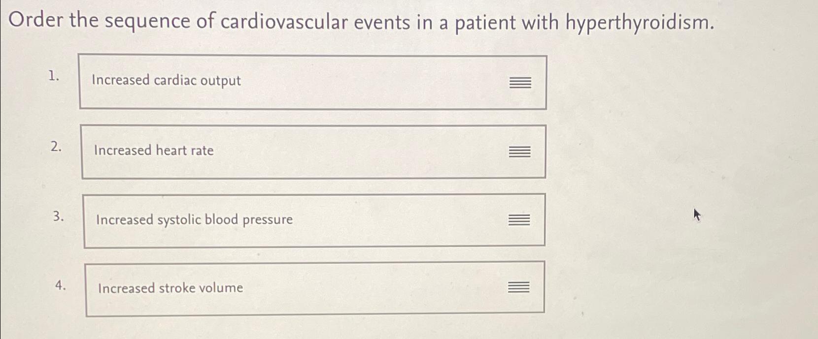 Solved Order the sequence of cardiovascular events in a | Chegg.com