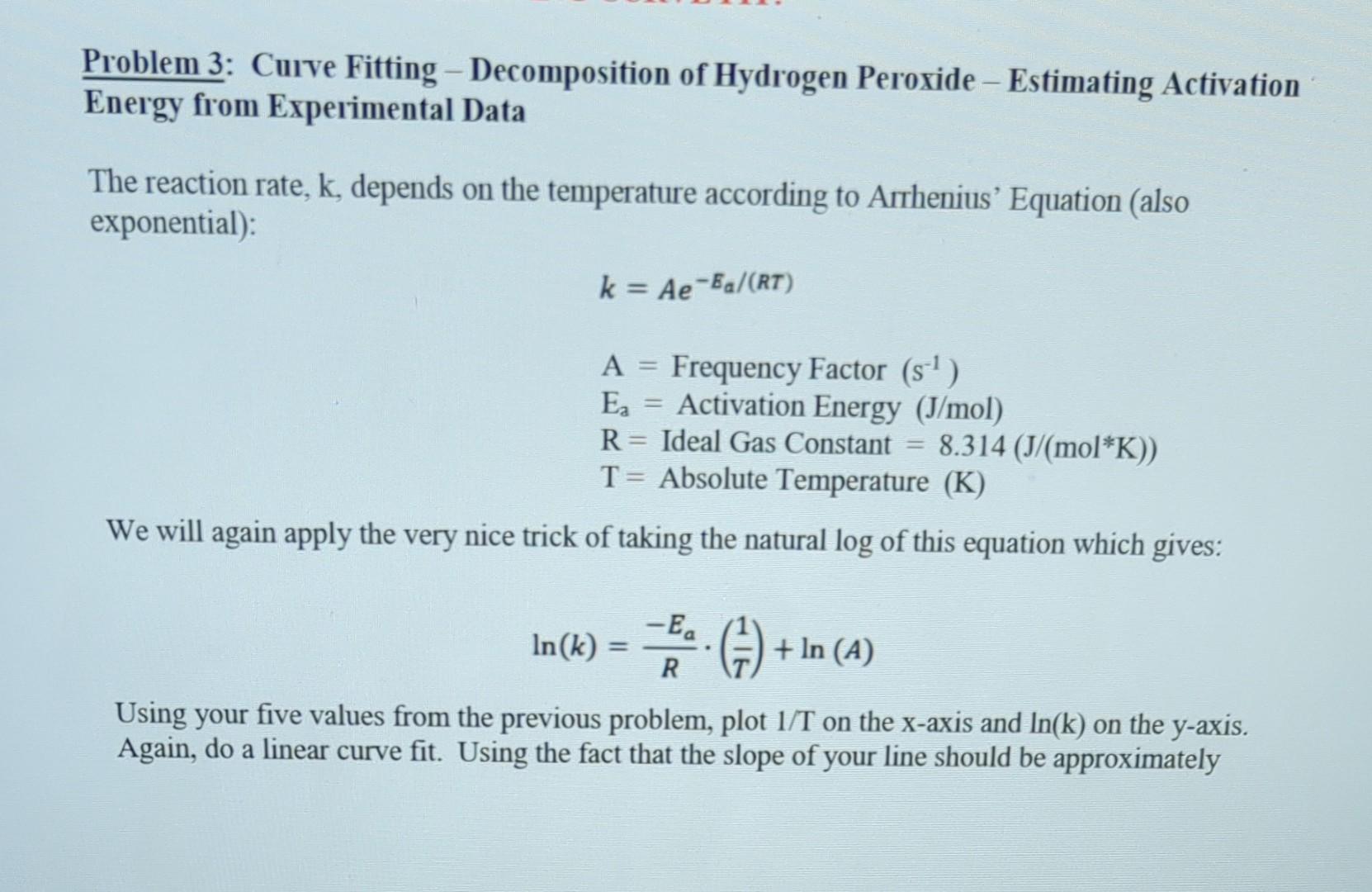 Problem 2: Curve Fitting-Decomposition of Hydrogen | Chegg.com