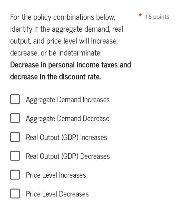 Solved Choose all of the Expansionary Policies * 20 points | Chegg.com