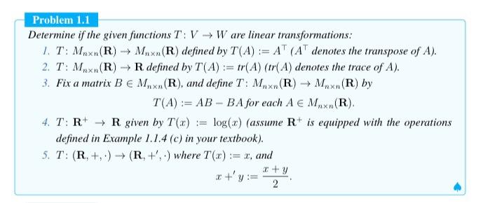 Solved Determine if the given functions T:V→W are linear | Chegg.com