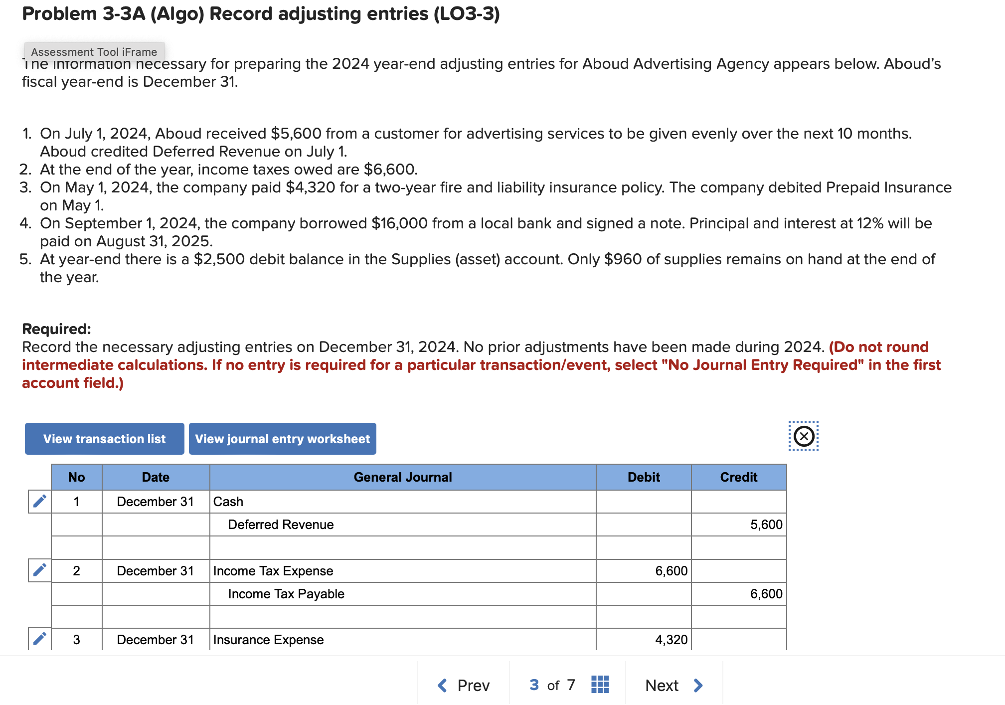 Problem 3-3A (Algo) Record adjusting entries | Chegg.com Problem 3-3A (Algo) Record adjusting entries | Chegg.com