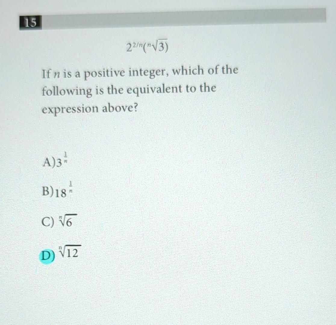 Solved 22/n(n3) If n is a positive integer, which of the | Chegg.com