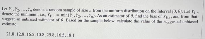 Solved Let Y1,Y2,…,Yn denote a random sample of size n from | Chegg.com