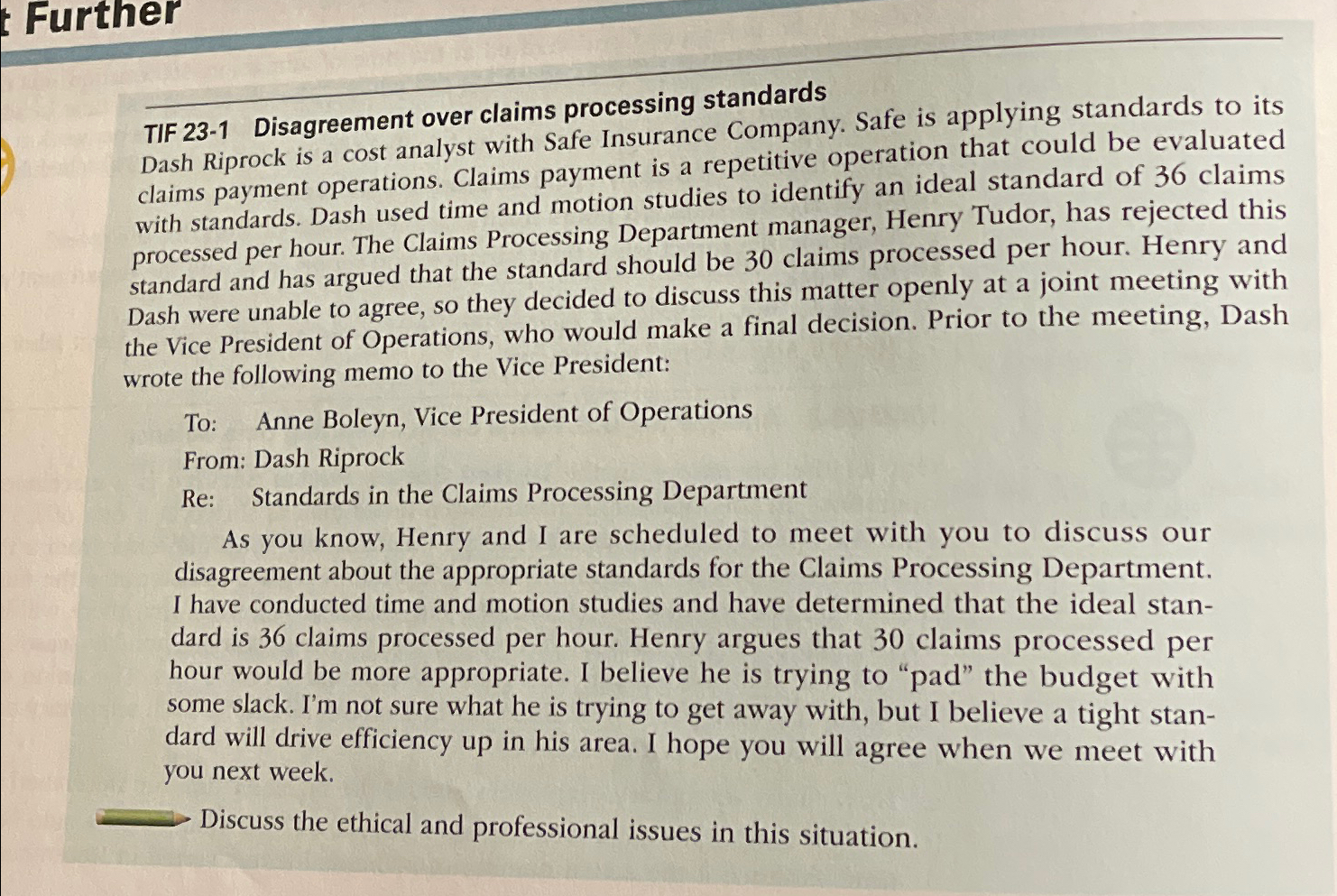 Solved FurtherTIF 23-1 ﻿Disagreement over claims processing | Chegg.com