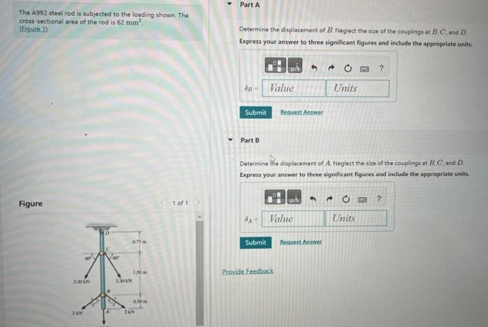 Solved The A992 steel rod is subjected to the loading shown. | Chegg.com