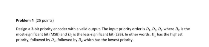Solved Problem 4 (25 points) Design a 3-bit priority encoder | Chegg.com