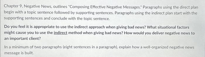 Chapter 9, Negative News, outlines "Composing | Chegg.com