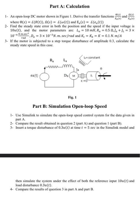 Solved Part A: Calculation N(s) Ea(s) (s) 1- An open-loop DC | Chegg.com