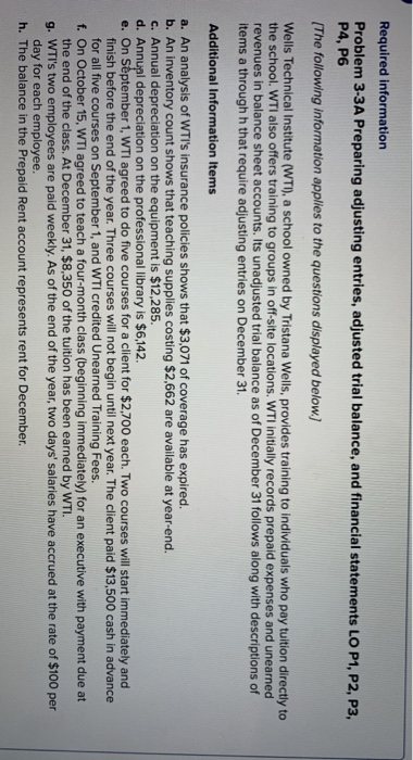 Solved Required information Problem 3-3A Preparing adjusting | Chegg.com