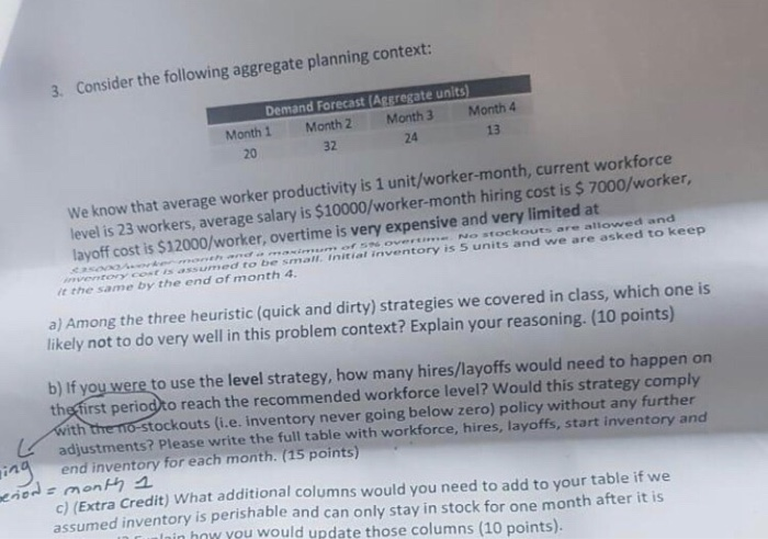 3. Consider the following aggregate planning context: | Chegg.com