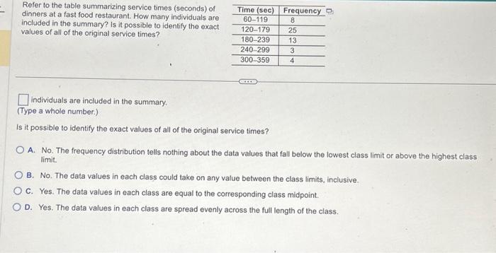 Solved Refer to the table summarizing service times | Chegg.com