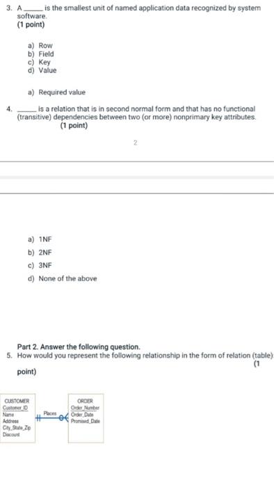 Solved 3. A is the smallest unit of named application data | Chegg.com