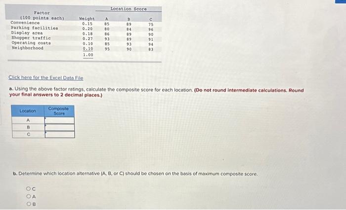 Solved Click here for the Excel Dato File a. Using the above | Chegg.com