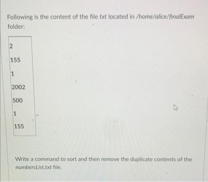 Solved Following is the content of the file txt located in | Chegg.com