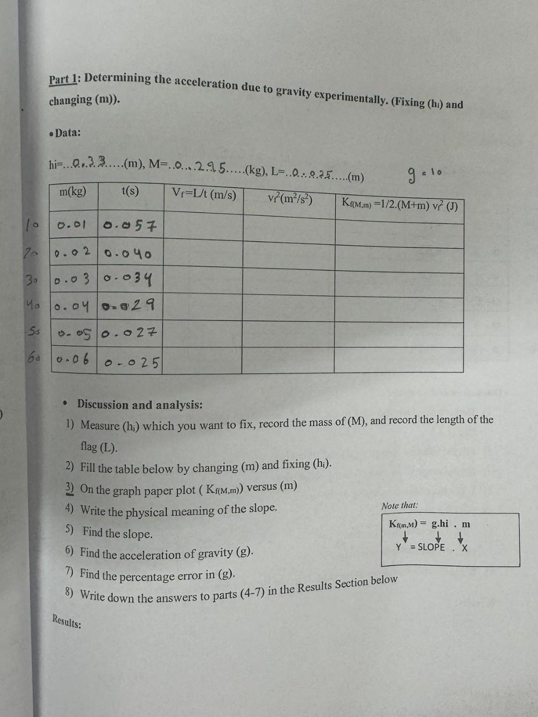 Solved Part 1: Determining the acceleration due to gravity | Chegg.com