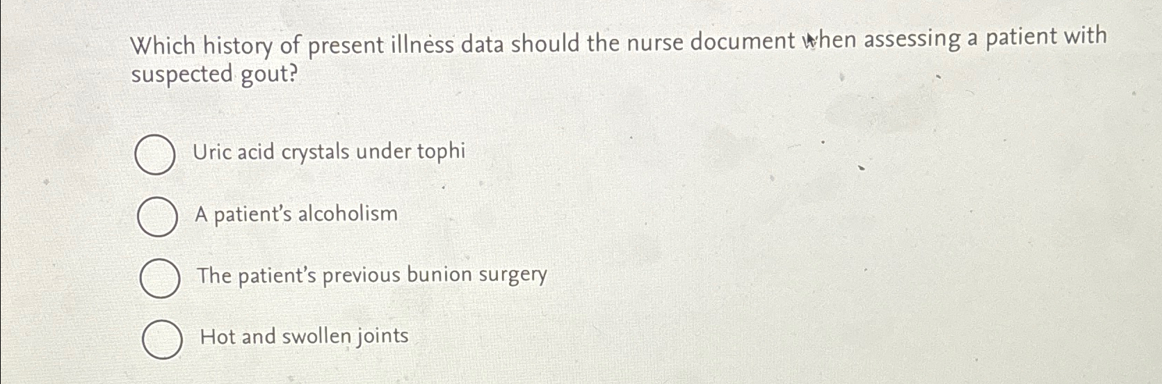 Solved Which history of present illness data should the | Chegg.com