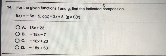 Solved 14. For the given functions f and g, find the | Chegg.com