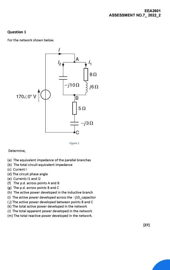 Solved EEA2601 ASSESSMENT NO.7_2022_2 Question 1 For the | Chegg.com