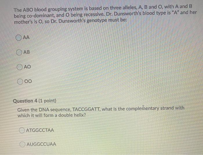 Solved The ABO blood grouping system is based on three | Chegg.com