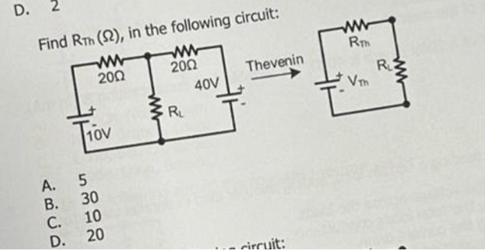 Solved D. Find RTH (S2), in the following circuit: ww 2002 | Chegg.com