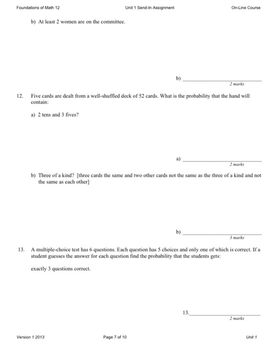 Solved Foundations of Math 12 Unit 1 Send-In Assignment | Chegg.com