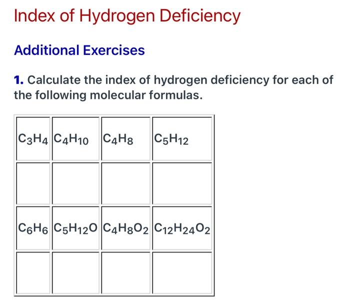 Solved Index of Hydrogen Deficiency Additional Exercises 1. | Chegg.com