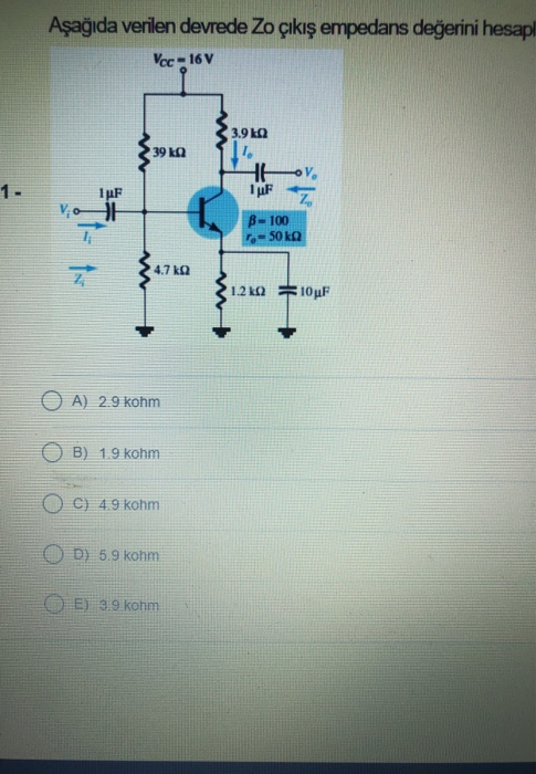 Solved Calculate the Zi input impedance value in the circuit | Chegg.com