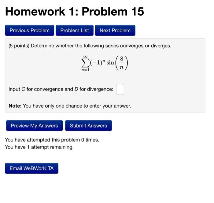 Solved (5 points) Determine whether the following series | Chegg.com