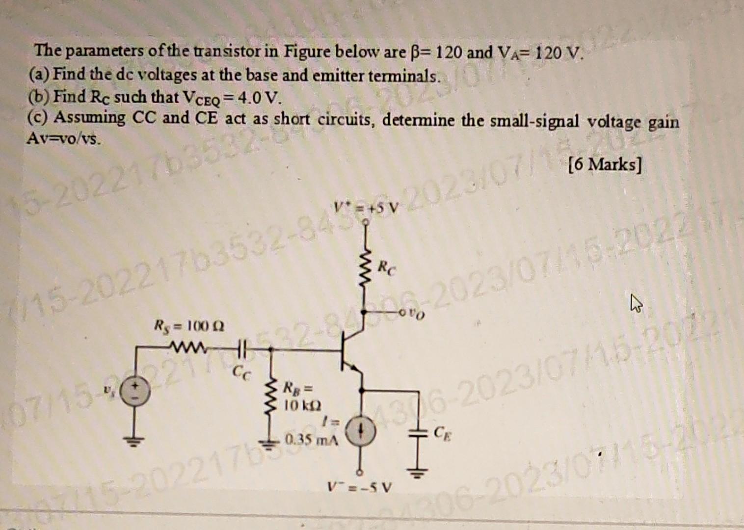 Solved The parameters of the transistor in Figure below are | Chegg.com