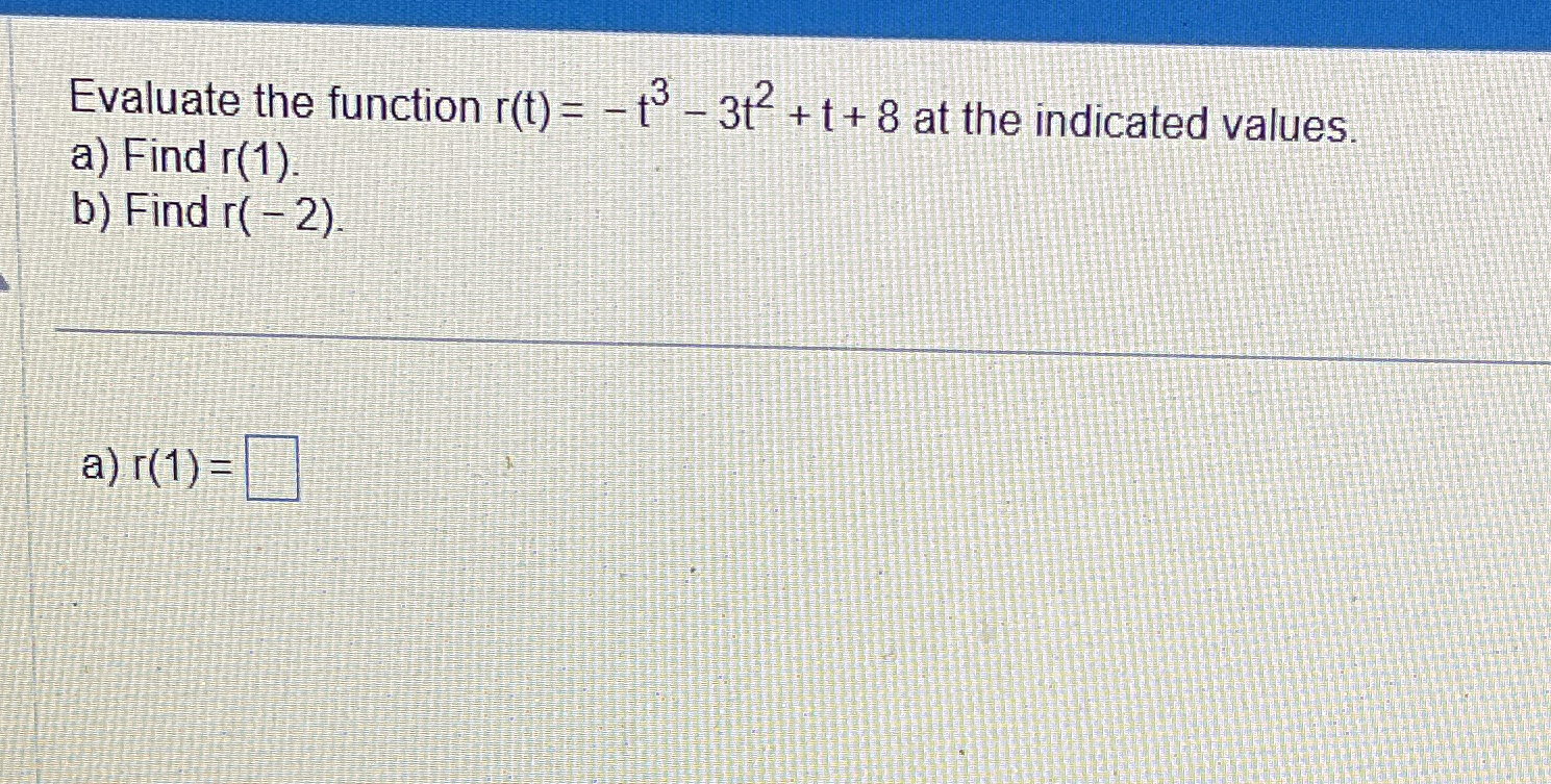 Solved Evaluate the function r(t)=-t3-3t2+t+8 ﻿at the | Chegg.com