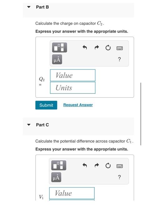 Solved In, let C1=3.20μF,C2=4.90μF, and Part A Calculate the | Chegg.com