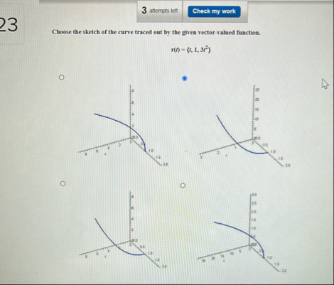 Solved 3 ﻿attemps lettChoose the sketch of the curve traced | Chegg.com