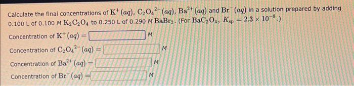Solved Calculate the final concentrations of | Chegg.com