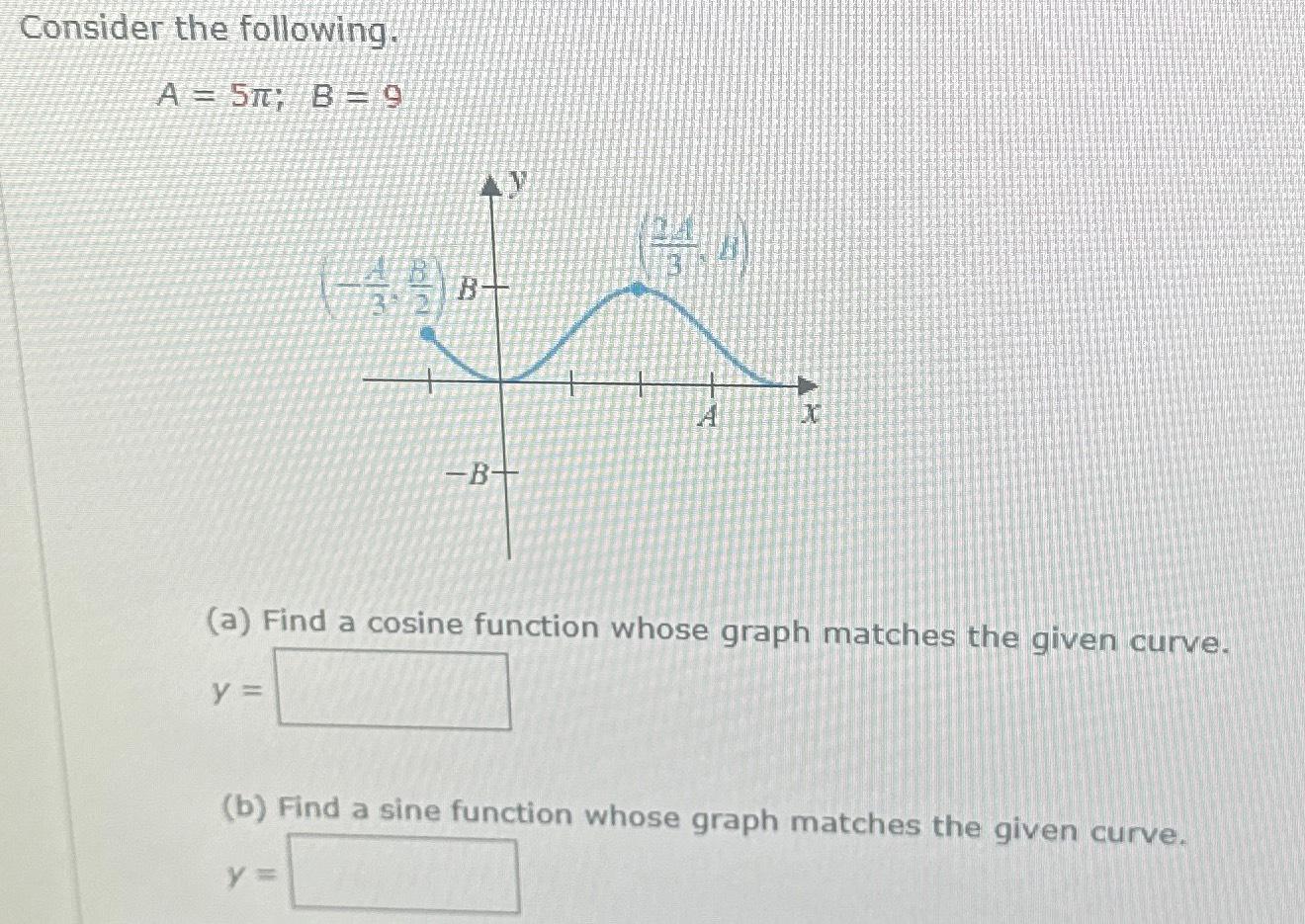Solved Consider the following.A=5π;B=9(a) ﻿Find a cosine | Chegg.com
