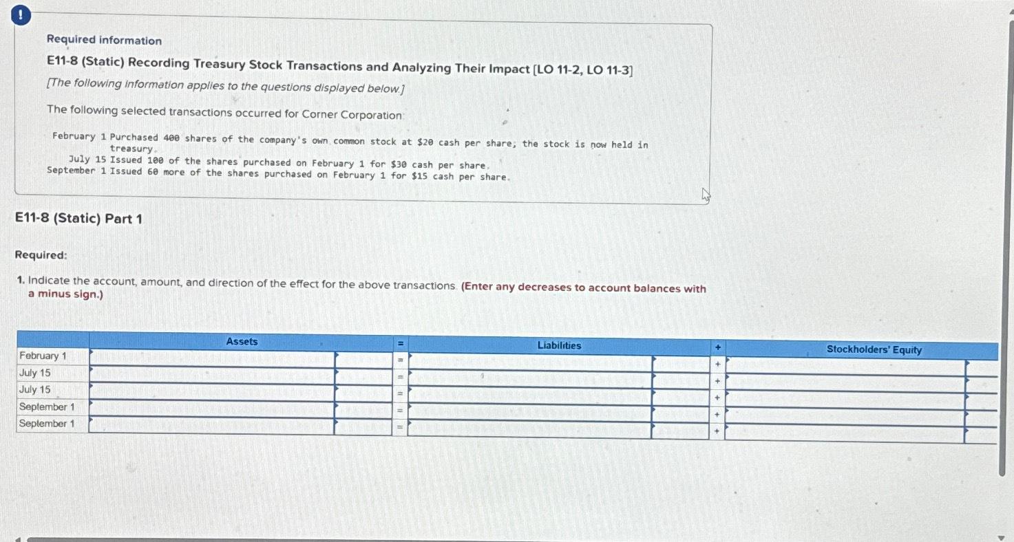 Solved 1Required informationE11-8 (Static) ﻿Recording | Chegg.com