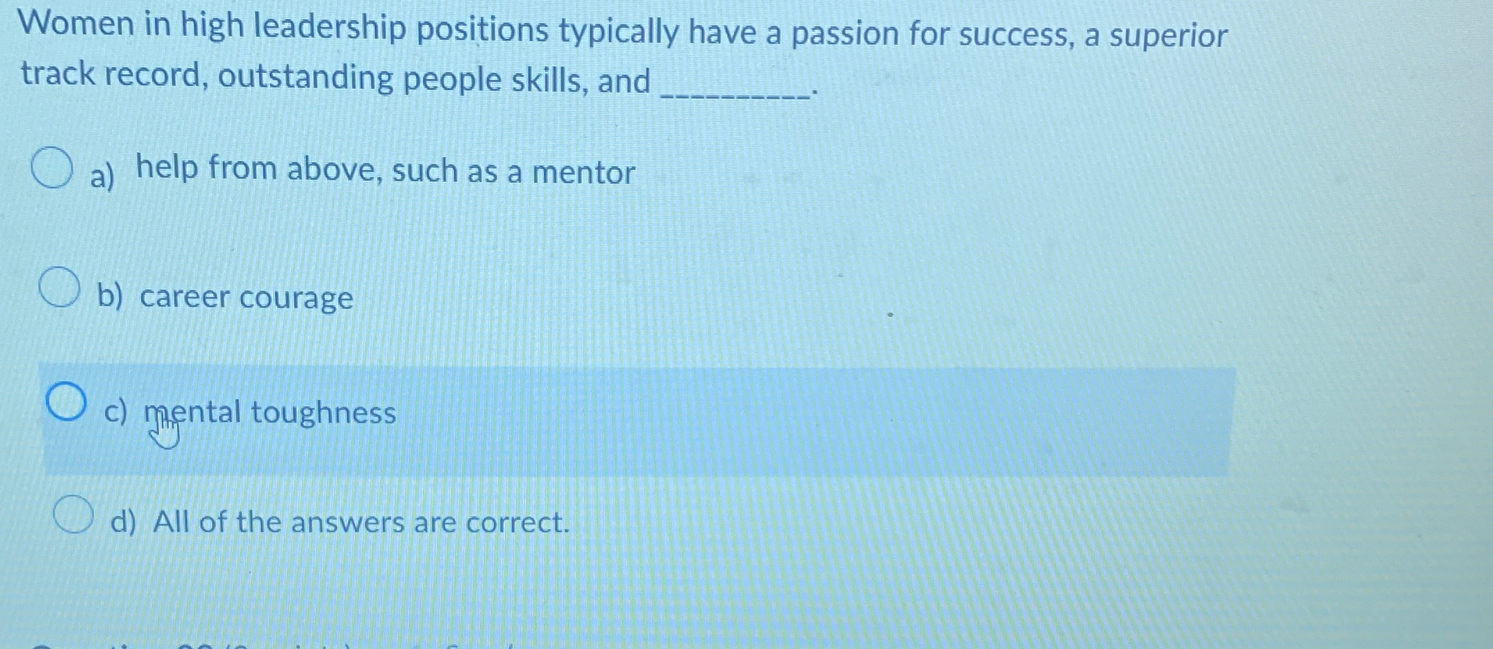Solved Women in high leadership positions typically have a | Chegg.com