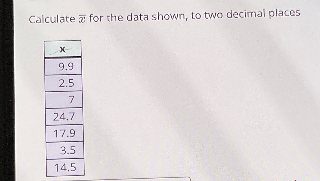 Solved Calculate x‾ ﻿for the data shown, to two decimal | Chegg.com