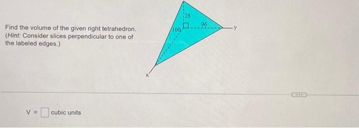 Solved Find the volume of the given right tetrahedron. | Chegg.com