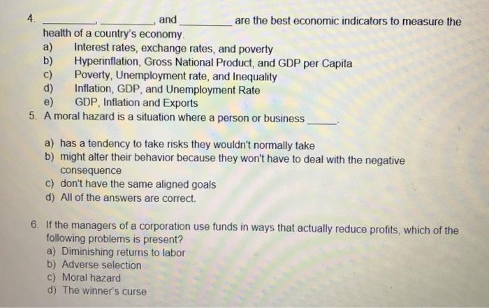 Solved 4. and are the best economic indicators to measure | Chegg.com