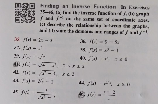 Solved Finding an Inverse Function In Exercises 35-46, (a) | Chegg.com