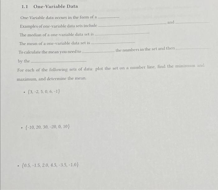 Solved 1.1 One-Variable Data One-Variable data occurs in the | Chegg.com