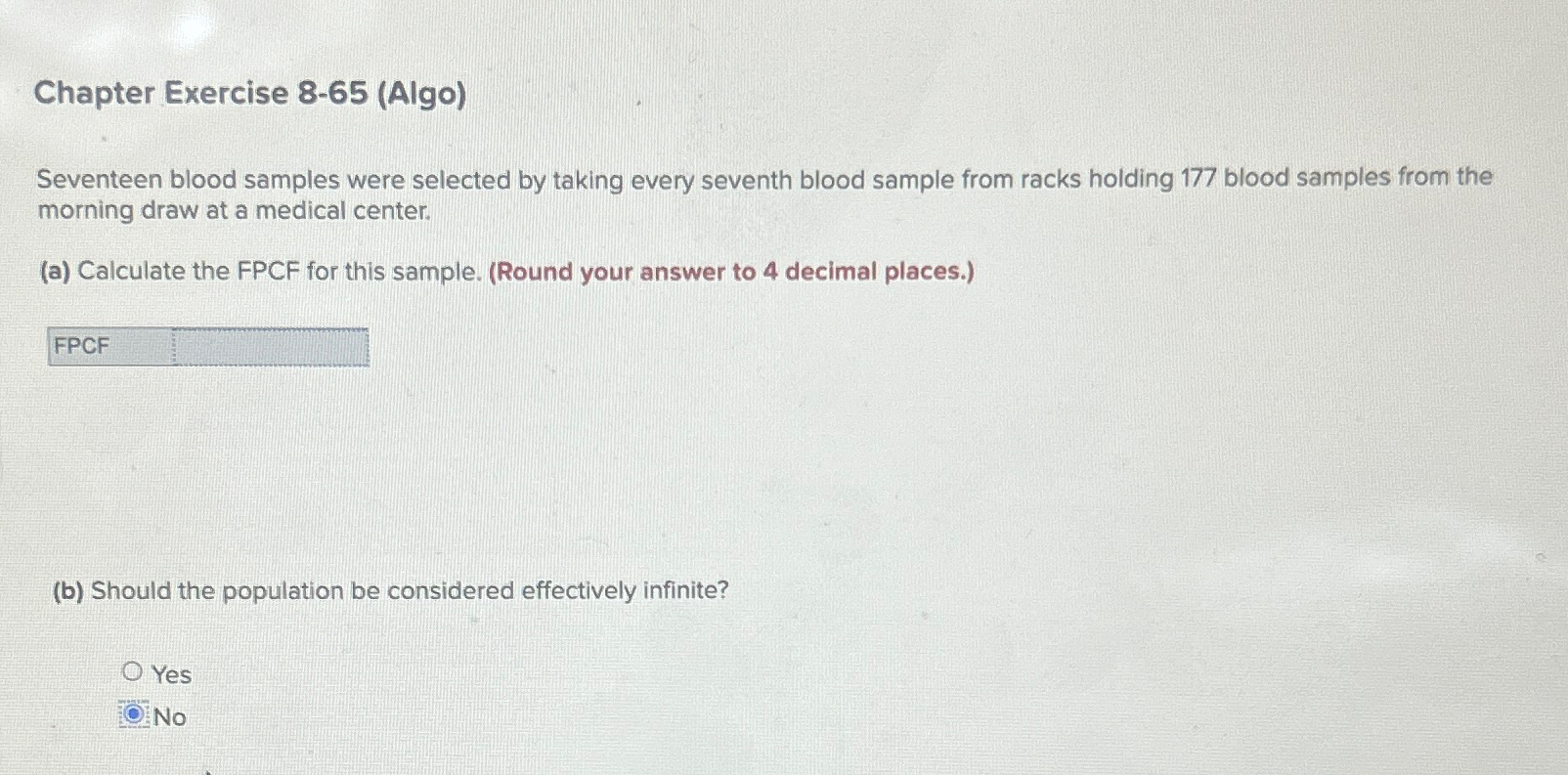 Solved Chapter Exercise 8-65 (Algo)Seventeen blood samples | Chegg.com